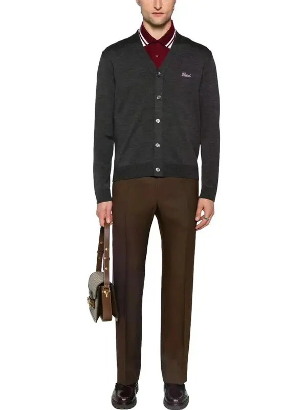 Gucci Logo-embroidered Wool Cardigan - Grey