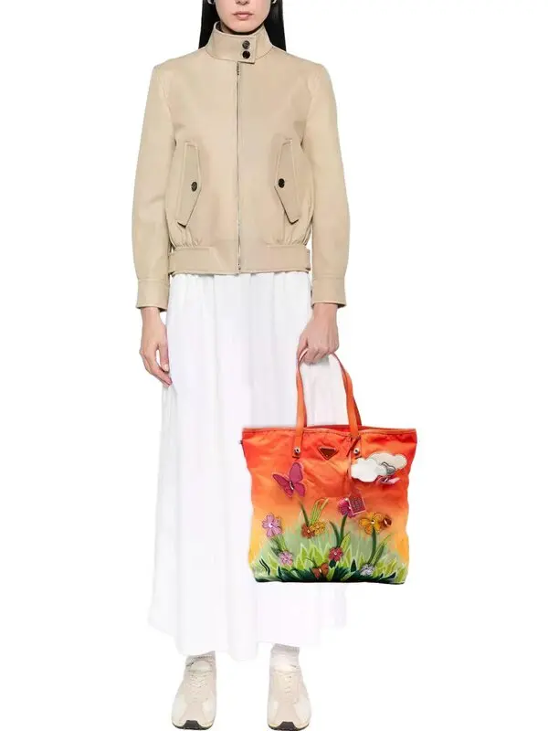 Prada Saffiano Trimmed Tessuto Garden City Tote Satchel - Orange