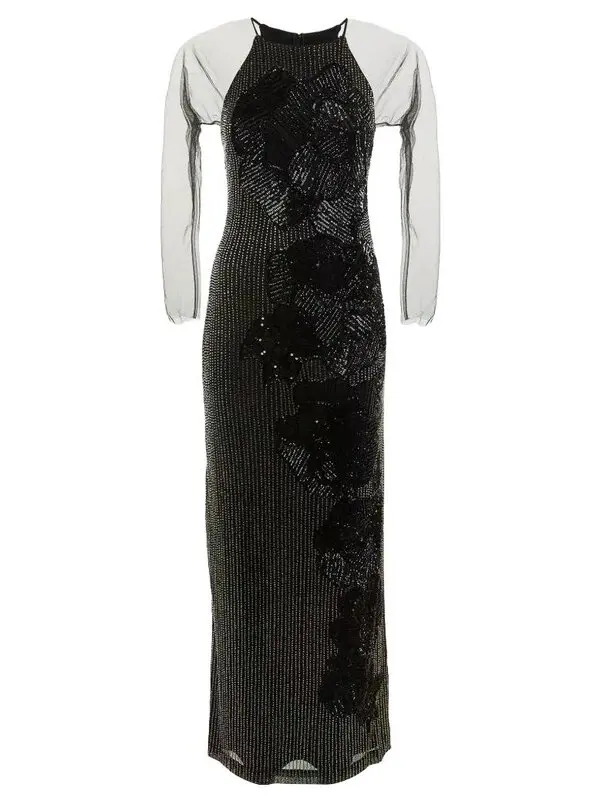 Badgley Mischka Embellished Mesh Gown - Black