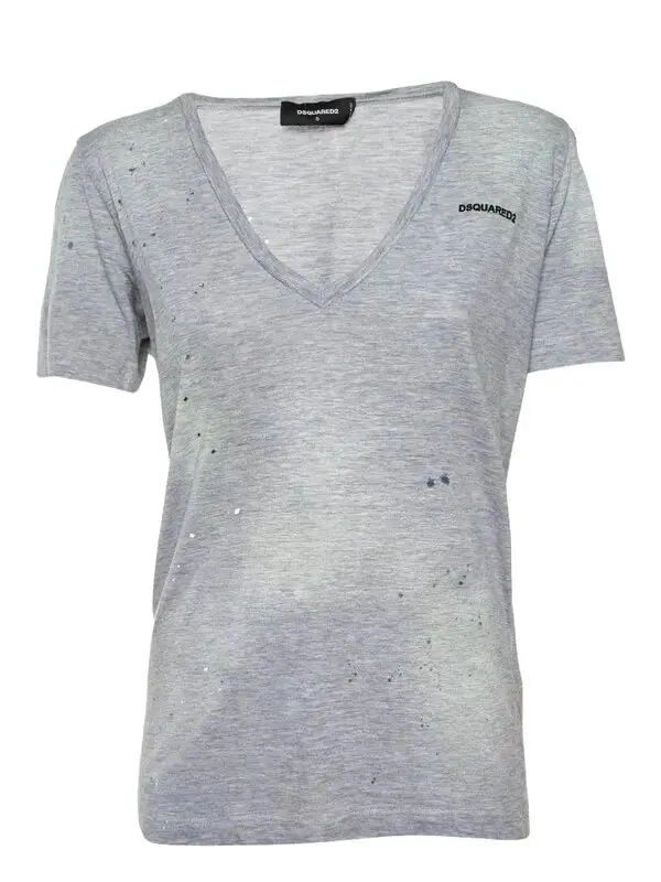 Dsquared2 Distressed V-neck T-shirt - Grey
