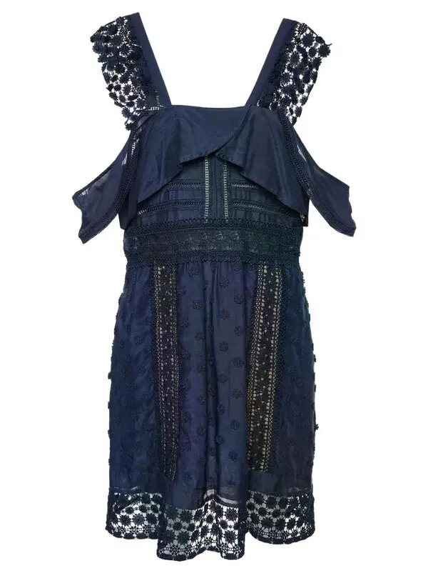 SELF-PORTRAIT Lace Paneled Midi Dress - Blue