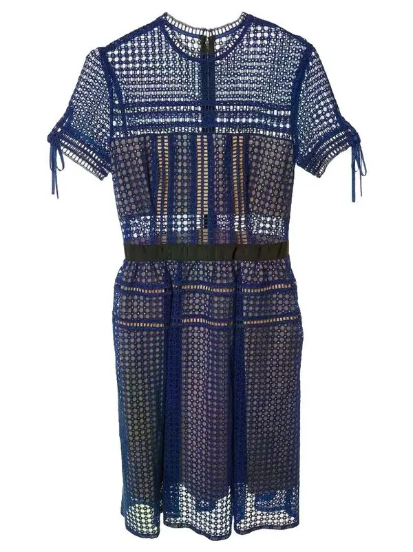 SELF-PORTRAIT Lace Round Neck Midi Dress - Blue