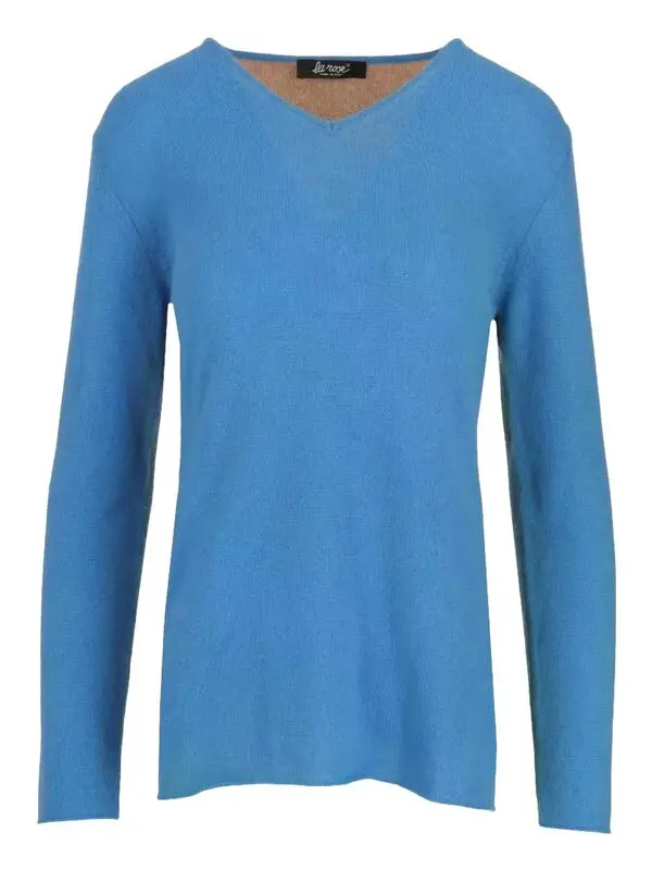 LA ROSE V-neck Sweater With Color-block Panel - Blue