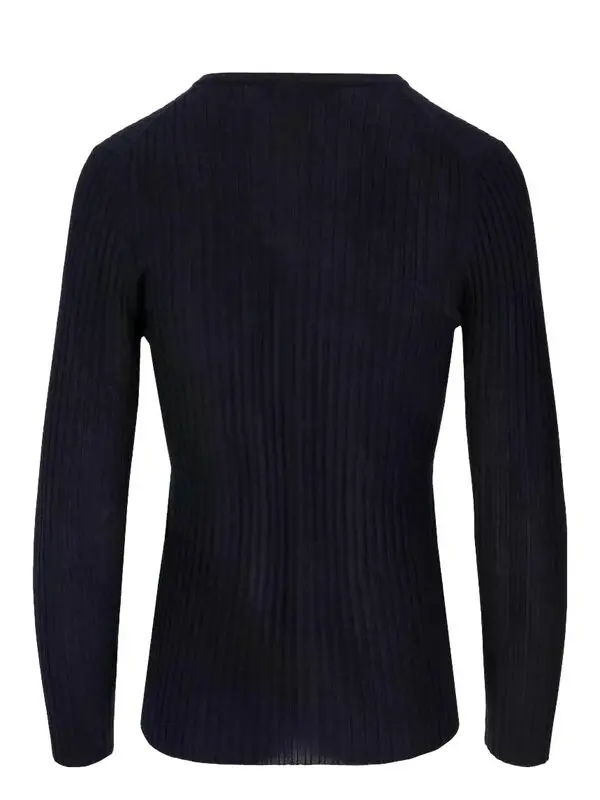 LA ROSE Ribbed Knit Round Neck Cardigan - Blue