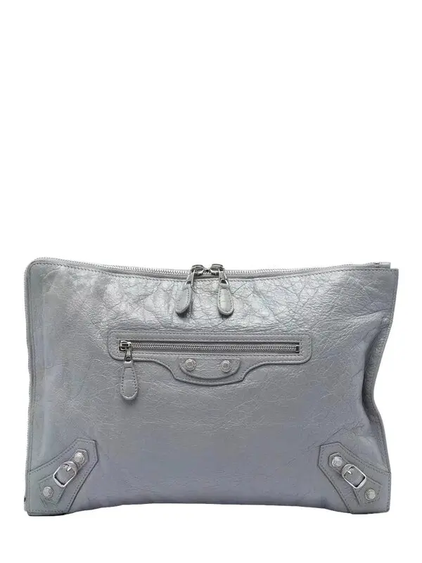 Balenciaga 2018 Lambskin Motocross Giant 12 Zip Around Flat Clutch Bag - Grey