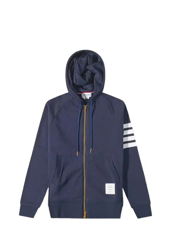 Thom Browne Zip-up Hoodie With Signature Stripes - Black