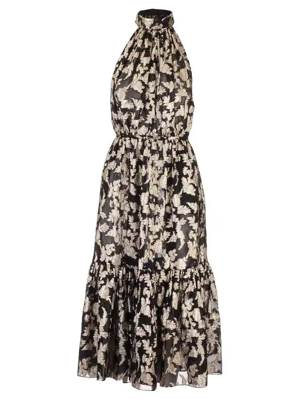 Saint Laurent Halterneck Midi Dress With Neck Decoration - Multicolor