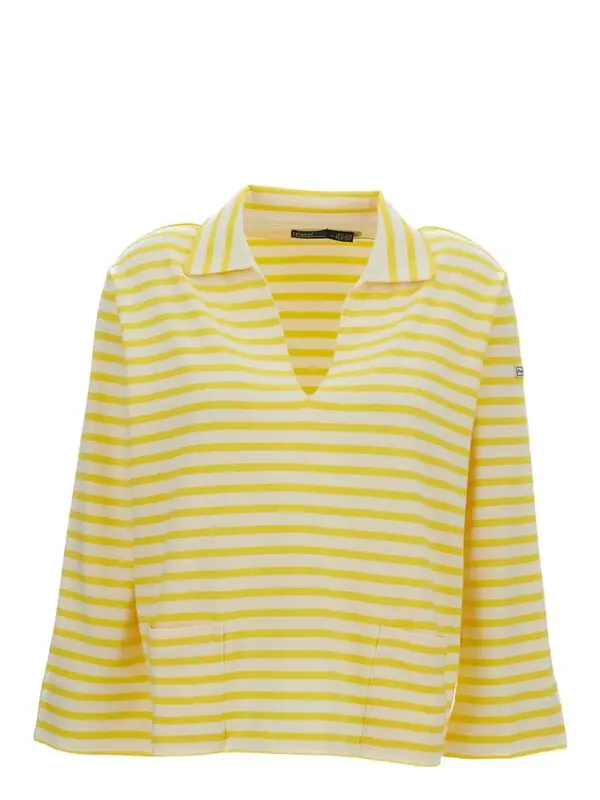 Polo Ralph Lauren Striped Sailor Collar V-neck T-shirt - White/yellow Striped Pattern