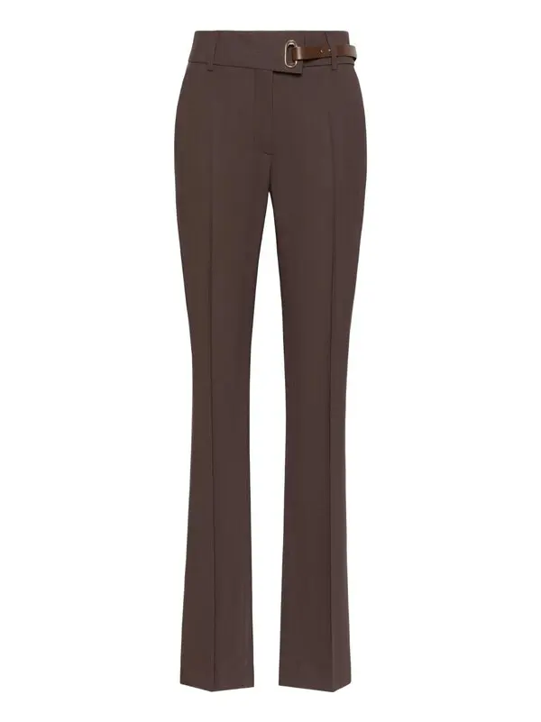 Sportmax Tailored Straight Leg Trousers With Metal Eyelet Belt - Chocolate
