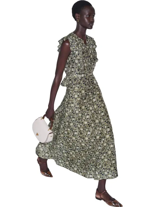 ME+EM Silk Cotton Floral Print Maxi Skirt - Green/multi