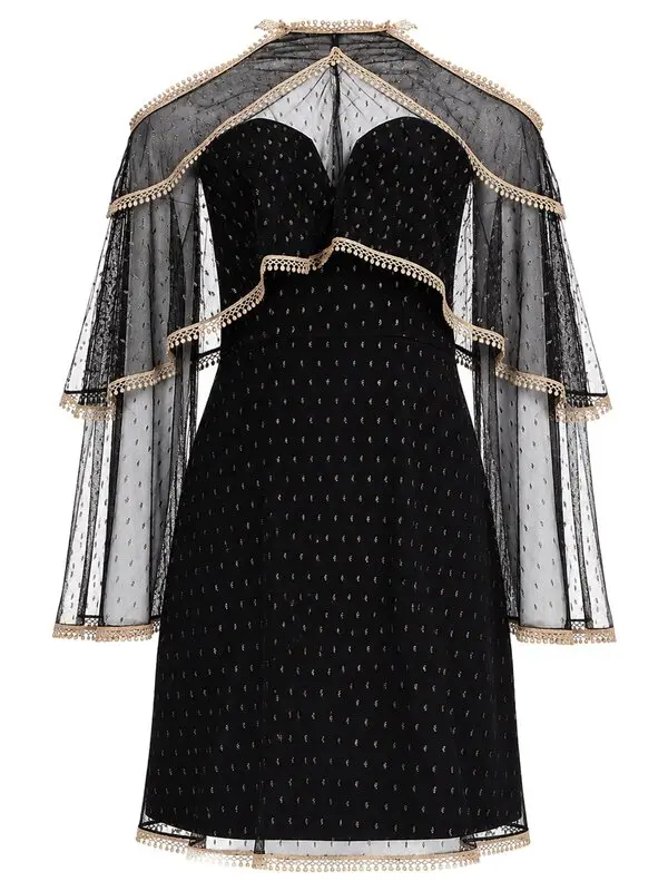 THURLEY Plumetis Tulle Cape Dress - Black