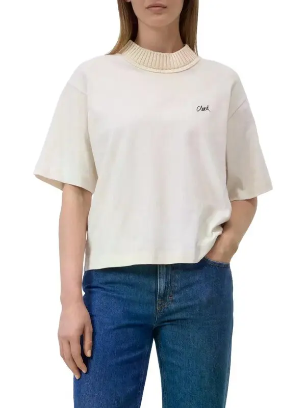 Closed Logo Embroidered High Neck T-shirt - Neutrals