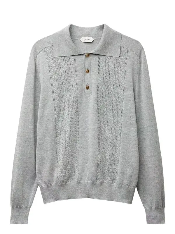 Versace Silk-cotton Knit Polo - Grey