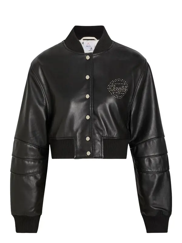 AN-Y1 Embellished Leather Bomber Jacket - Black