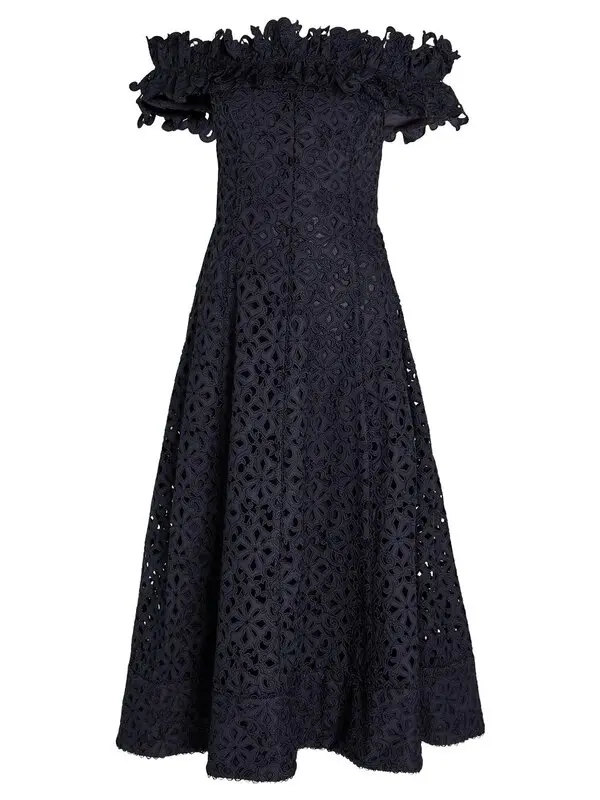 Rebecca Vallance Antalya Embroidered Off-the-shoulder Midi Dress - Navy