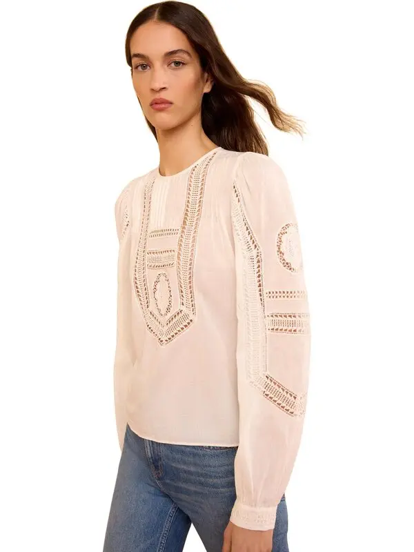 Ulla Johnson Marlowe Cotton Top With Lace Appliqués - Pristine