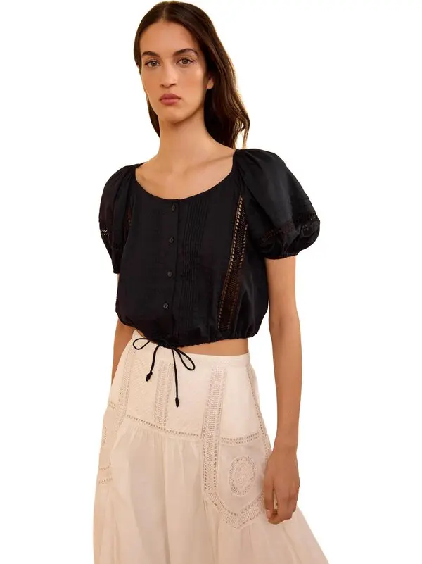 Ulla Johnson Clara Cropped Cotton Top - Noir