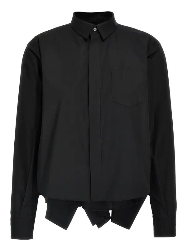 Sacai Poplin Long-sleeved Shirt With Back Flounces - Black