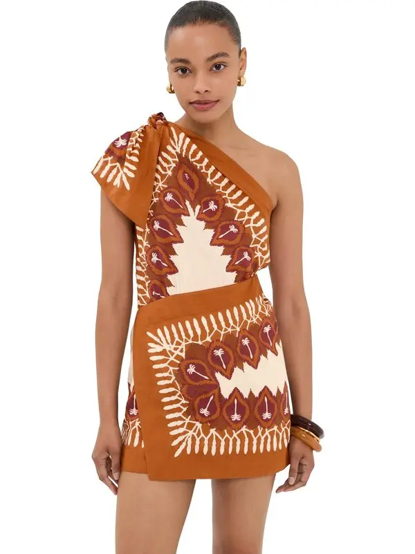 Johanna Ortiz One-shoulder Mini Dress With Abstract Print - Ecru/brown