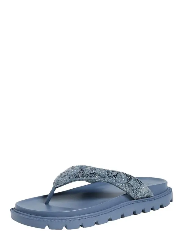 COACH Brynn Thong Sandals With Rhinestone Embellishments - Denim Crystals