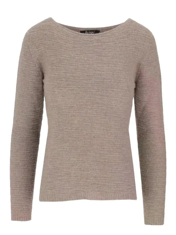 LA ROSE Boat Neck Ribbed Knit Jumper - Brown