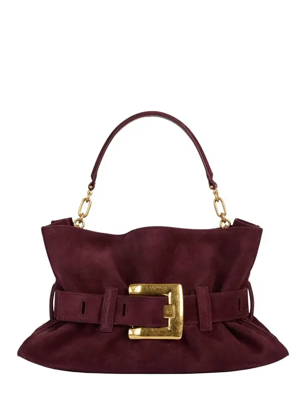 Balmain Medium Suede Anthem Shoulder Bag - Red
