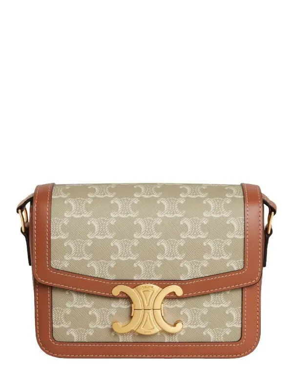 Celine Teen Triomphe Bag In Triomphe Canvas And Calfskin - Nude