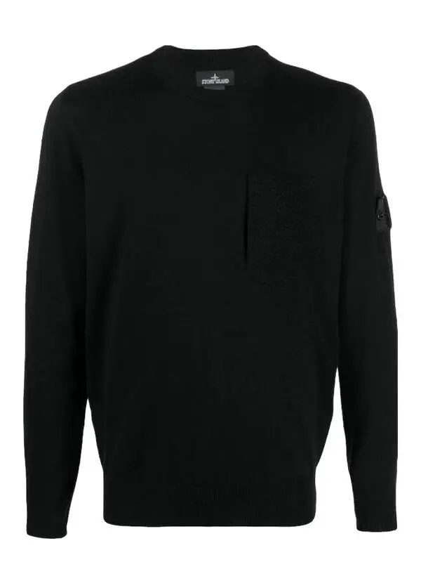 Stone Island Fine Knit Logo Patch Jumper - Black