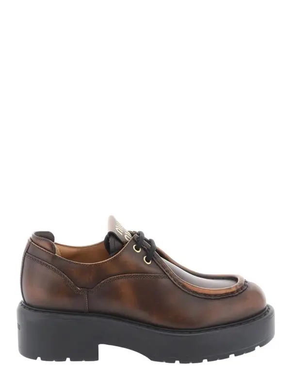 Miu Miu Logo Loafers - Brown