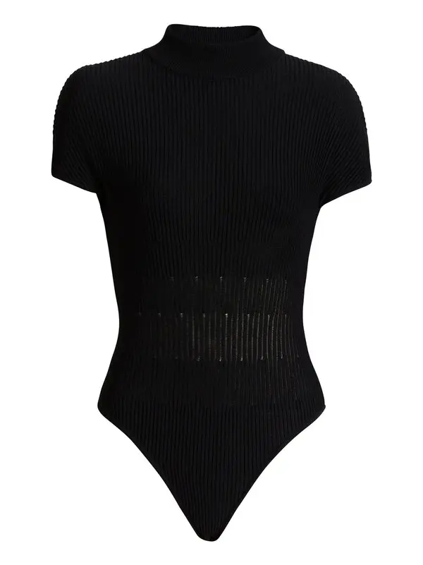 Balmain Rib-knit Merino Wool Turtleneck Bodysuit - Black