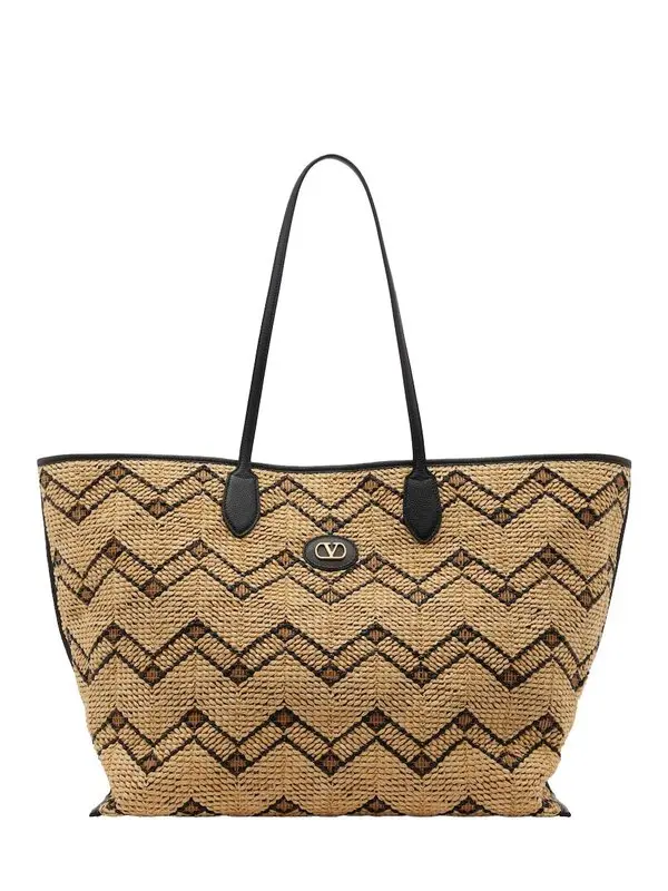 Valentino Garavani Vlogo Large Raffia Tote Bag - Beige