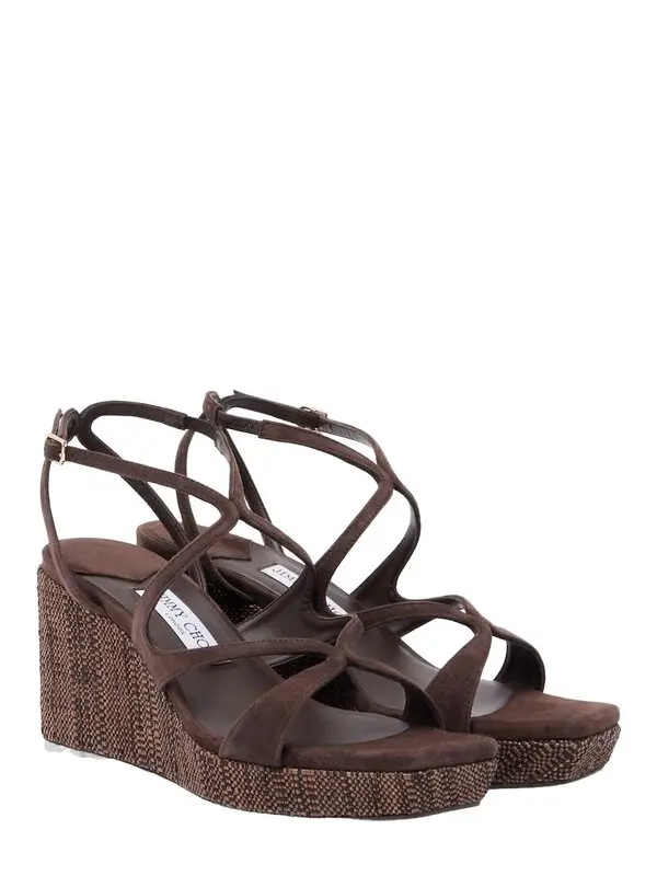 JIMMY CHOO Ayla Suede Wedge Sandals - Brown