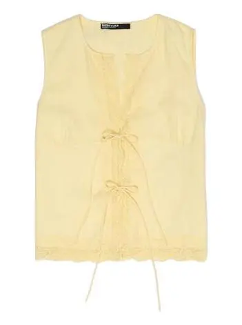 Bimba Y Lola Sleeveless Lace Trimmed Linen Shirt - Light Yellow