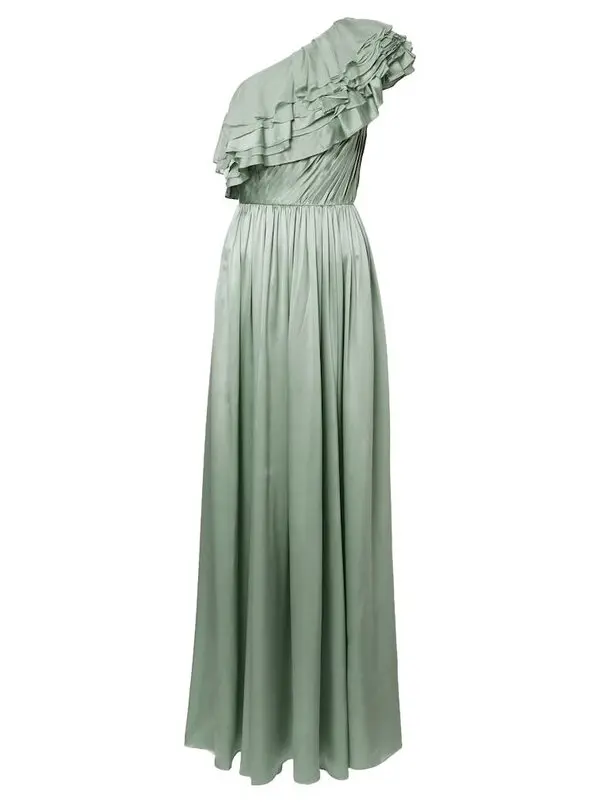 Ulla Johnson Avalina Ruffled Silk Maxi Dress In Celadon - Green
