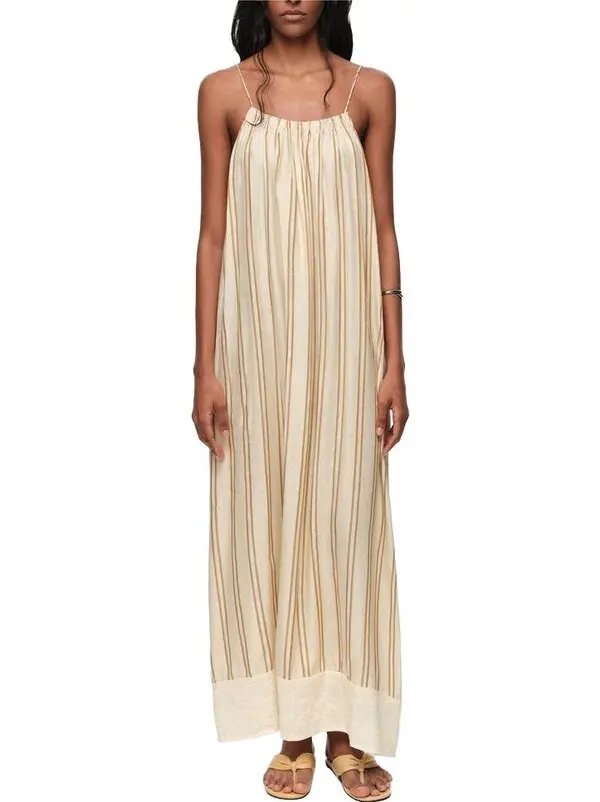 Bimba Y Lola Striped Linen Midi Dress - Sand