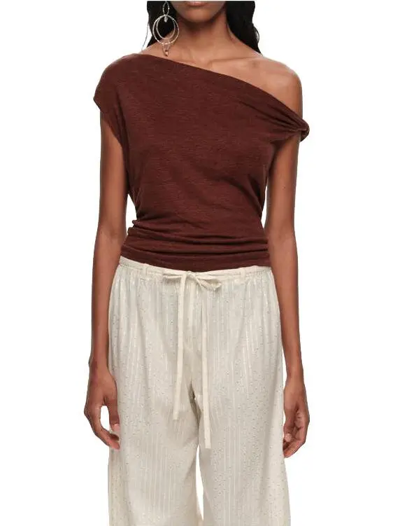 Bimba Y Lola Linen Knot-neckline Top - Brown