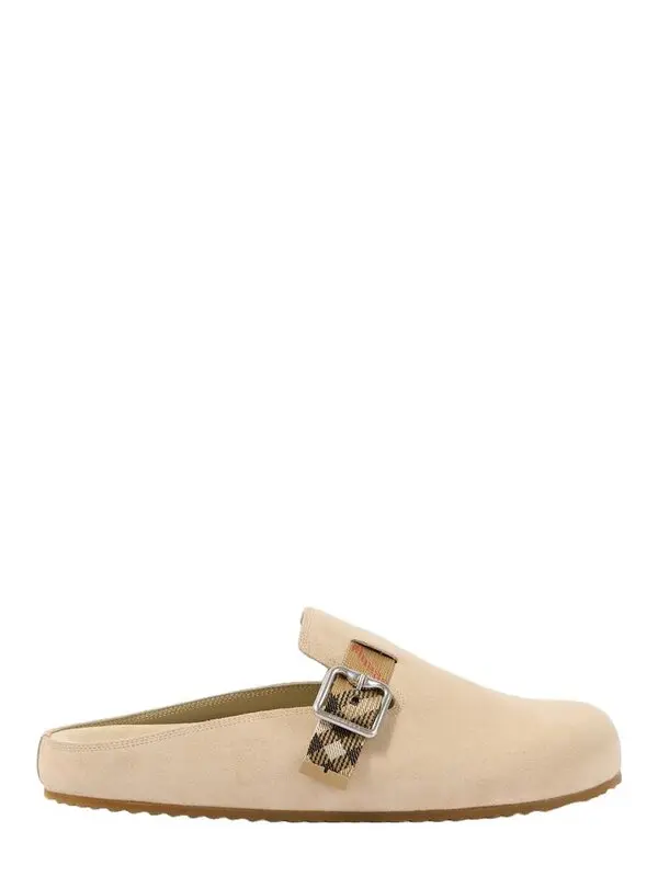 Burberry Suede Clogs With Buckle Fastening - Beige