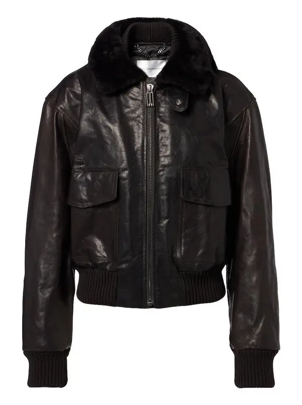 Victoria Beckham Shearling-trimmed Leather Jacket - Black