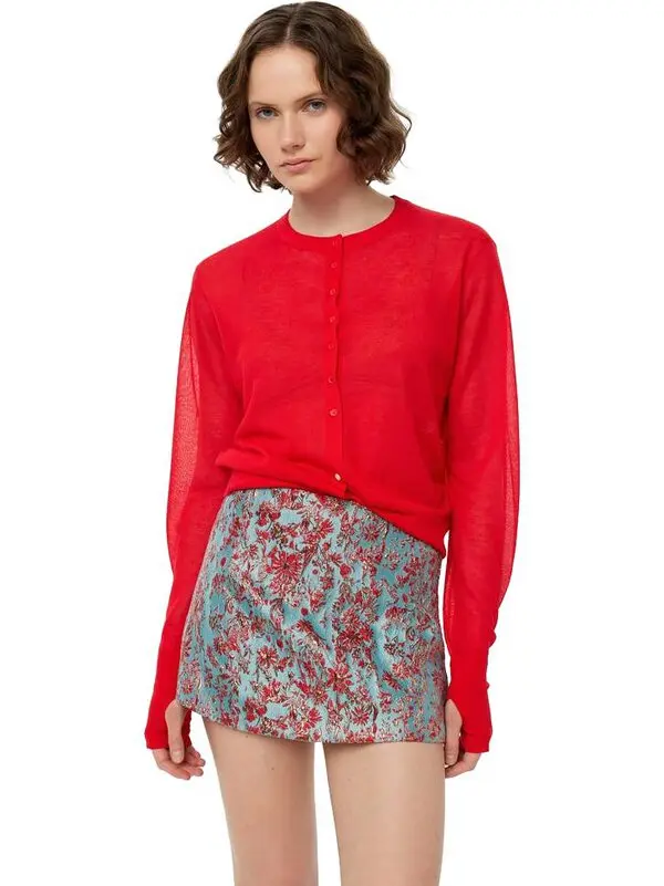 ALAS Sheer Button-detail Cardigan - Red