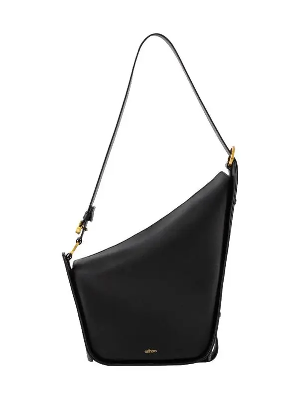 ESTHERA Leather Belted Strap Shoulder Bag - Black