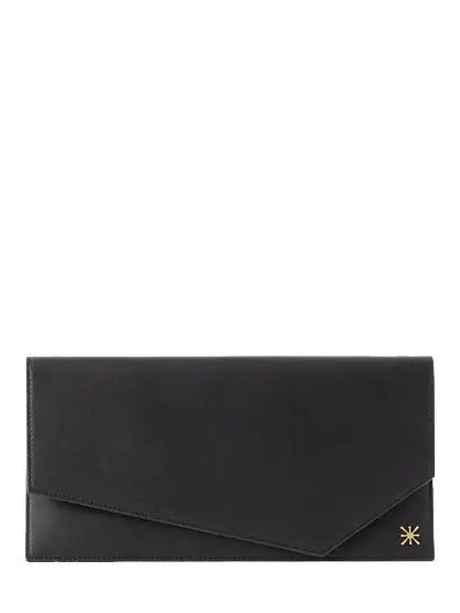 ESTHERA 1am Leather Envelope Bag With Gold Tone Chain Strap - Black
