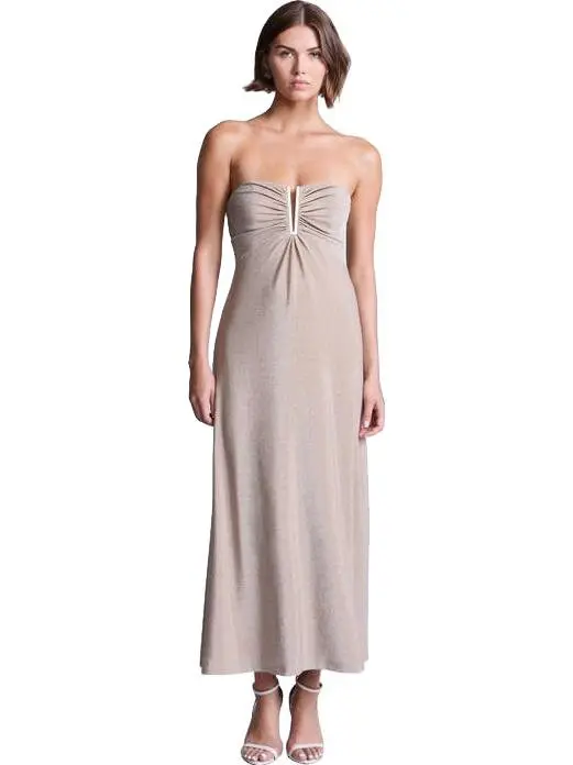 Bcbgmaxazria Lola Dress Metallic Knit Strapless Maxi Dress - Nude