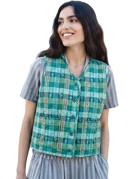 Ace & Jig Reversible Quilted V-neck Vest - Garden