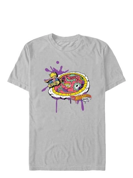 HOT WHEELS Animated Skating Badge Graphic T-shirt - Ice Grey