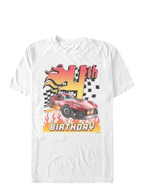 HOT WHEELS Gt Scorcher 4th Birthday Short Sleeve Graphic T-shirt - White