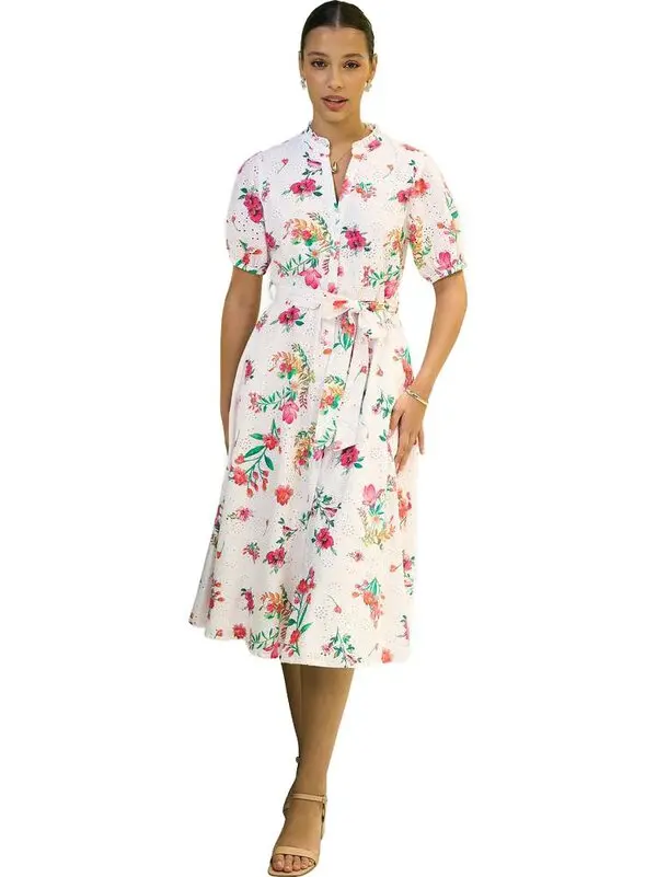 YUMI Broderie Anglaise Midi Shirt Dress - White