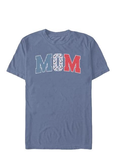 MINNIE MOUSE Mom Three Collegiate Patterns Short Sleeve Graphic T-shirt - Blue Jean
