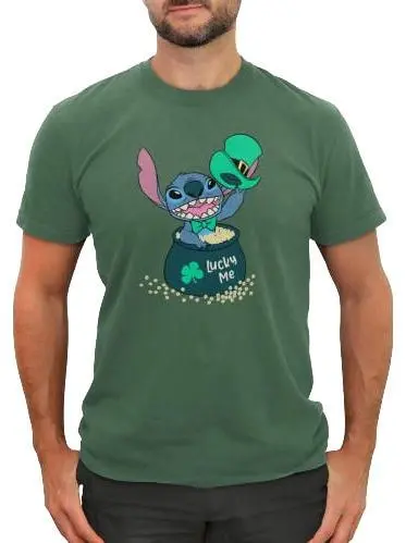 LILO & STITCH St. Patrick's Day Stitch Lucky Me Pot Of Gold Graphic T-shirt - Light Green
