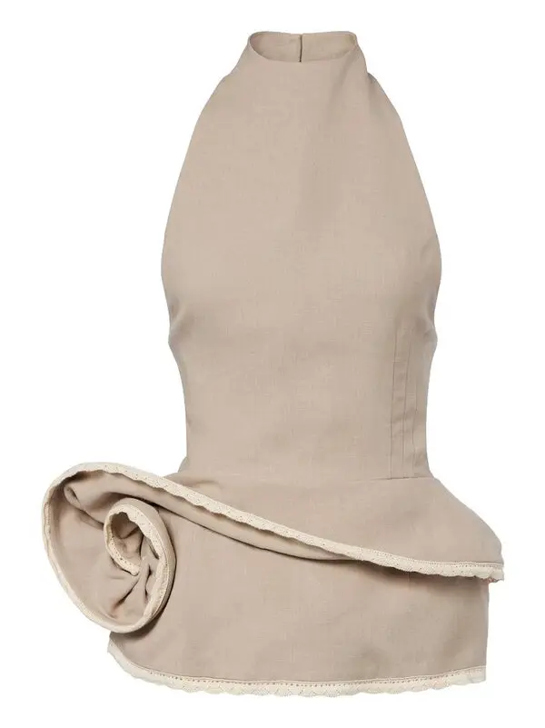 Magda Butrym Peplum Floral-appliqué Linen Top - Beige