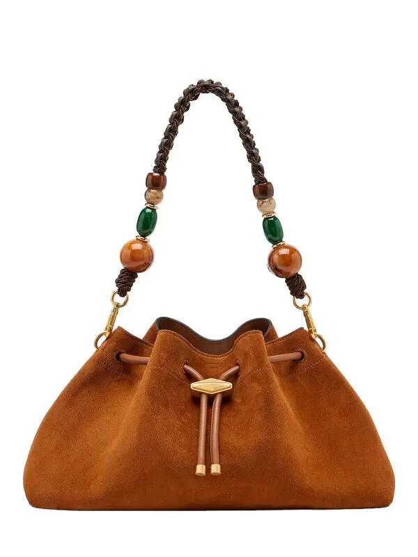 JIMMY CHOO Bon Bon Medium Beaded Suede Bucket Bag - Brown
